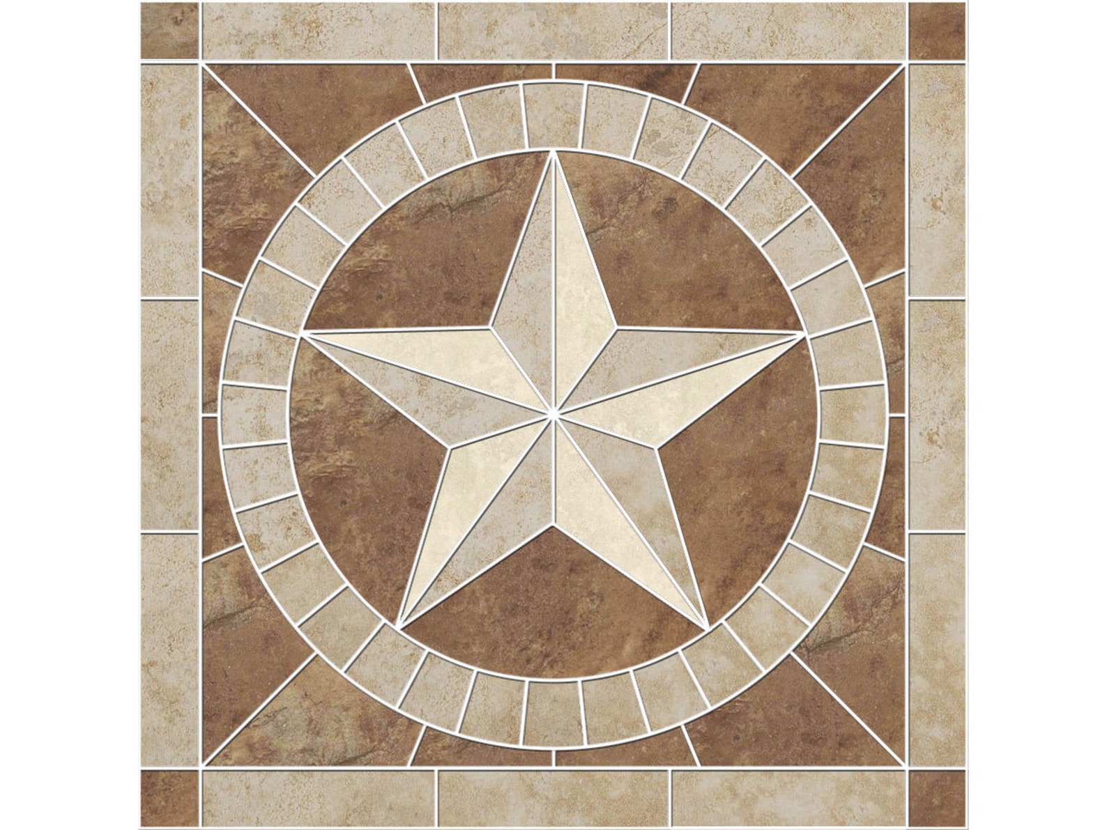 Texas Star Porcelain Tile Mosaic Medallion - Beige-almond-mocha 12", 18 ...