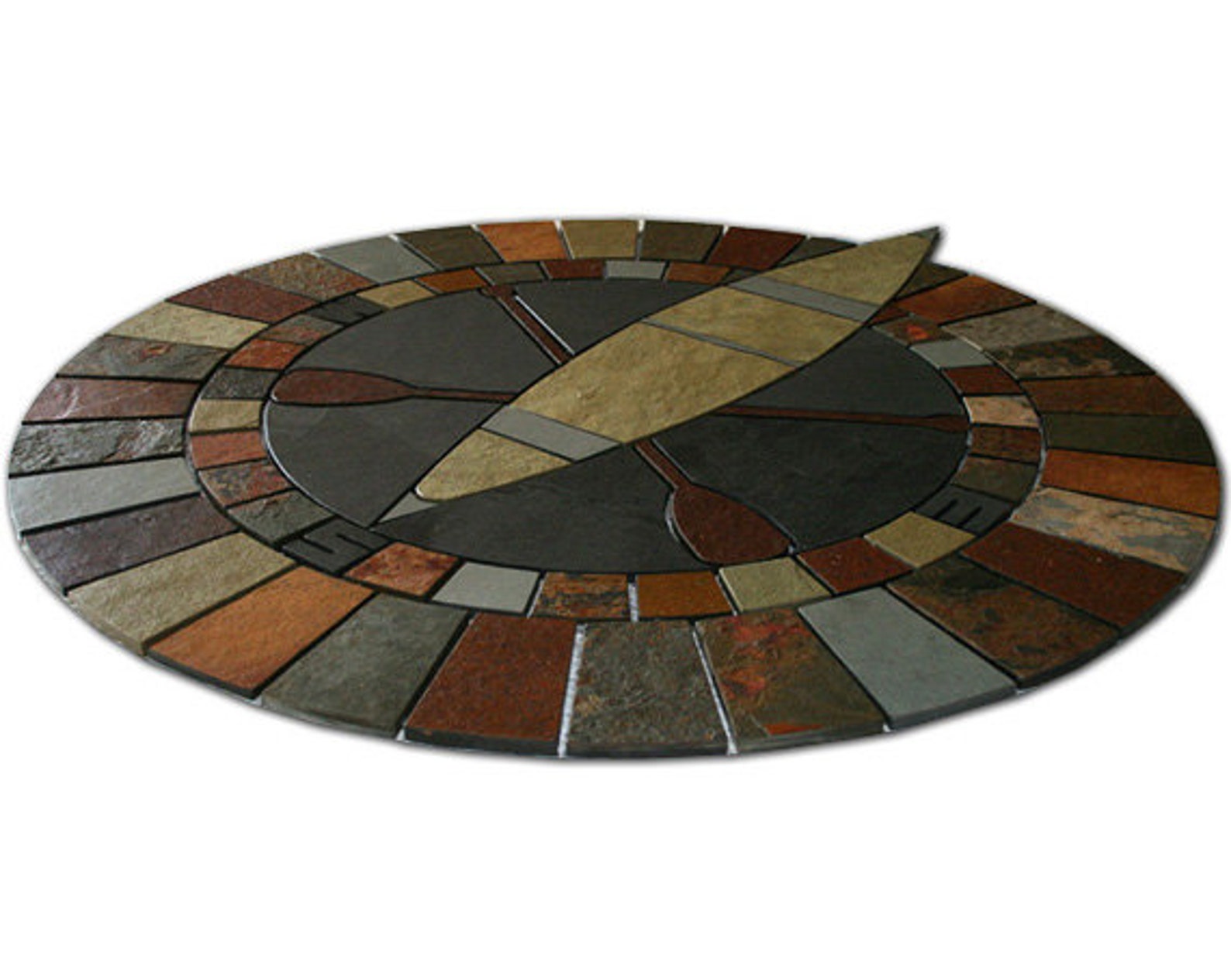 Handmade Natural Slate and Limestone Canoe & Oars Compass Tile Mosaic ...