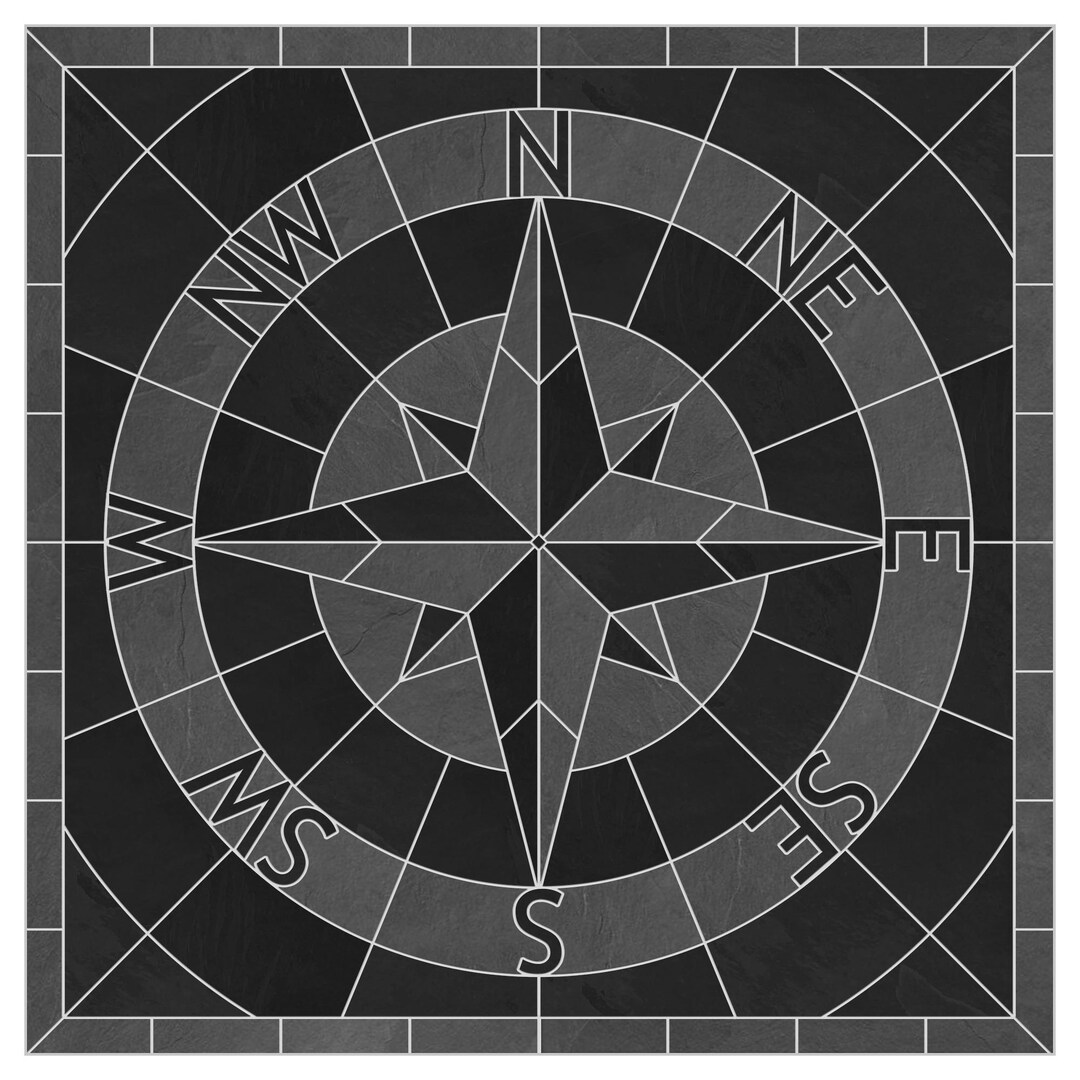 Tile Mosaic Medallion Natural Stone Mariners Deluxe Compass Gray Black ...
