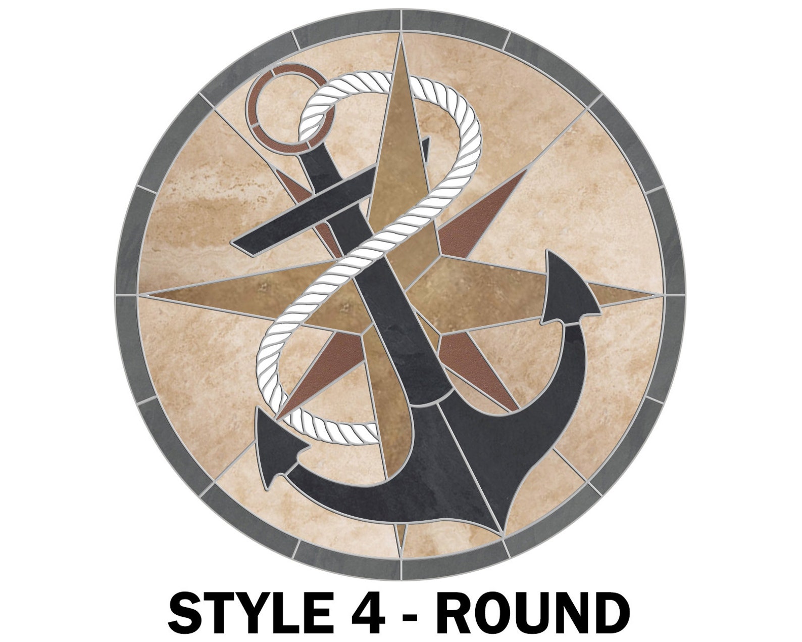 Natural Stone Travertine & Slate Tile Mosaic Medallion Anchor Rope ...