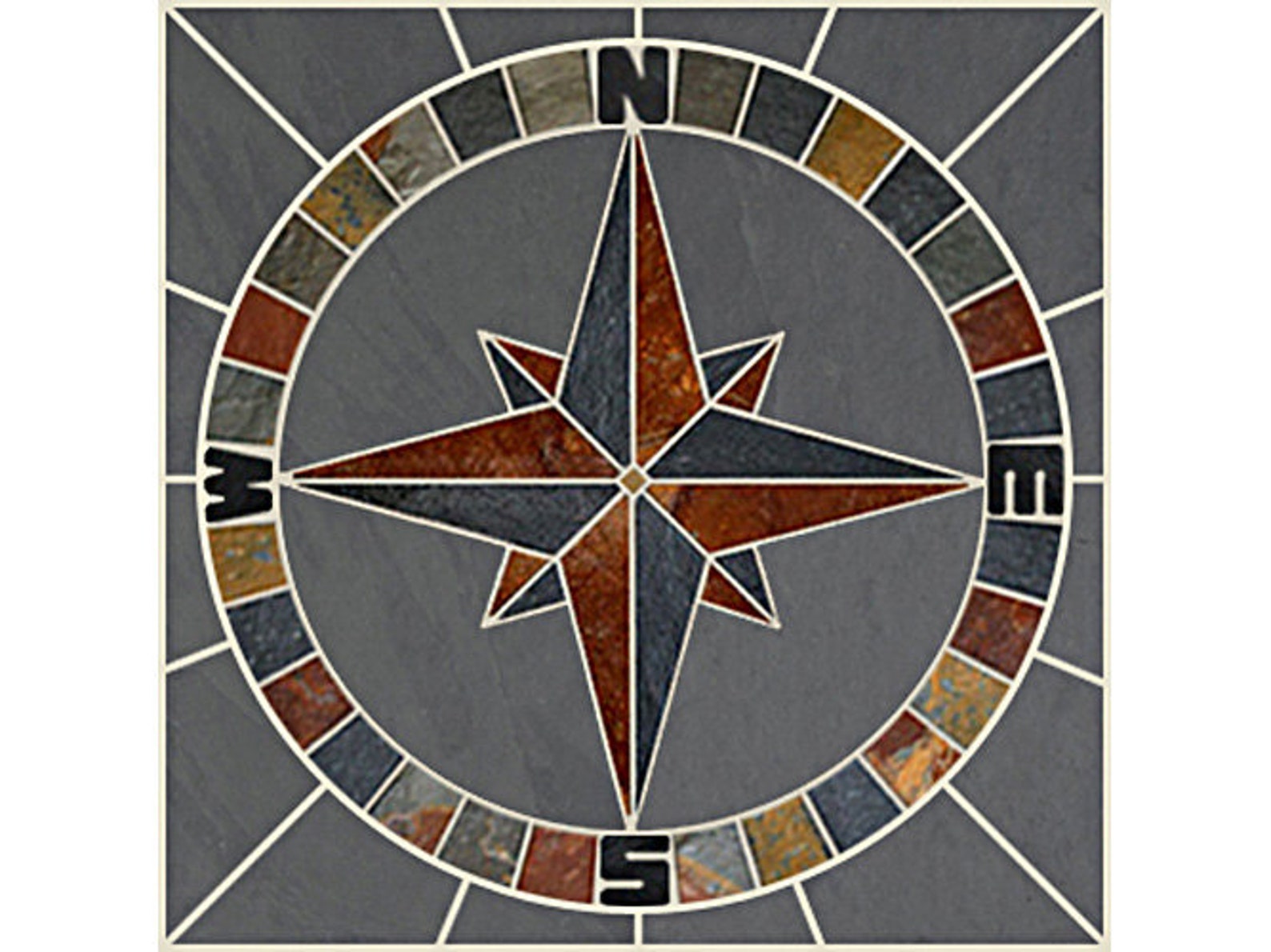Rustic Charm Tile Mosaic Medallion Natural Stone Mariners Compass Rose ...