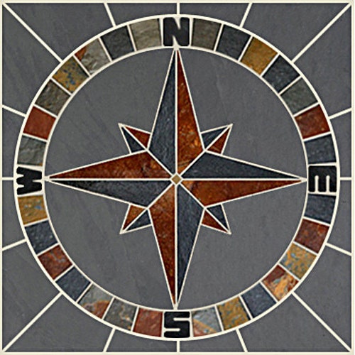 Tile Mosaic Medallion Natural Stone Square Elegance Compass - Etsy