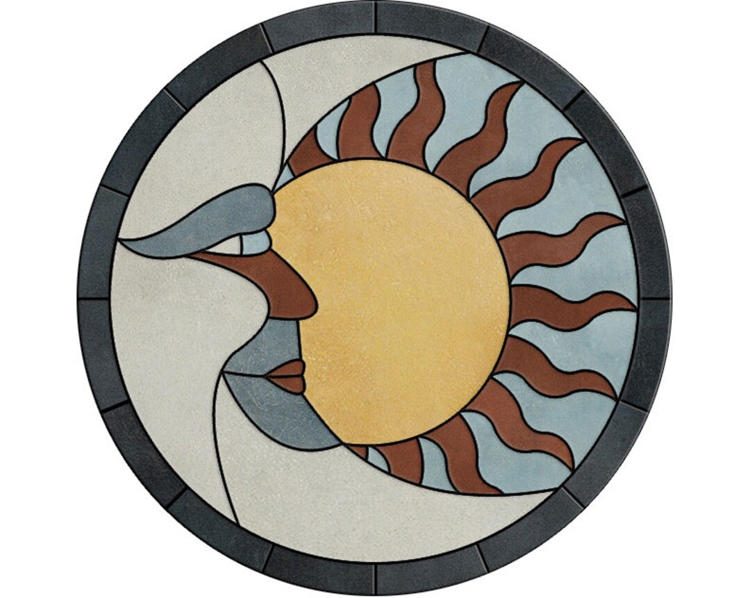 Porcelain Tile Mosaic Medallion - Sun and Moon With Round Border ...