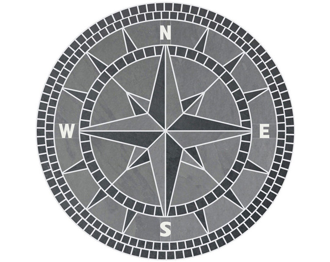 Handcrafted Natural Slate Tile Classic Compass Rose Mosaic Medallion ...