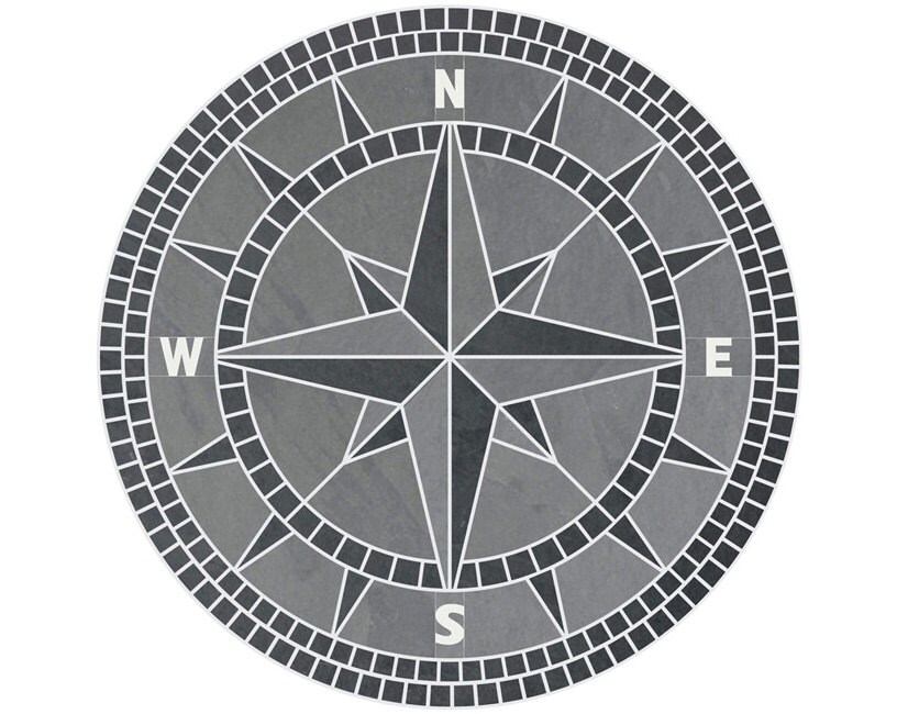 Handcrafted Natural Slate Tile Classic Compass Rose Mosaic Medallion ...
