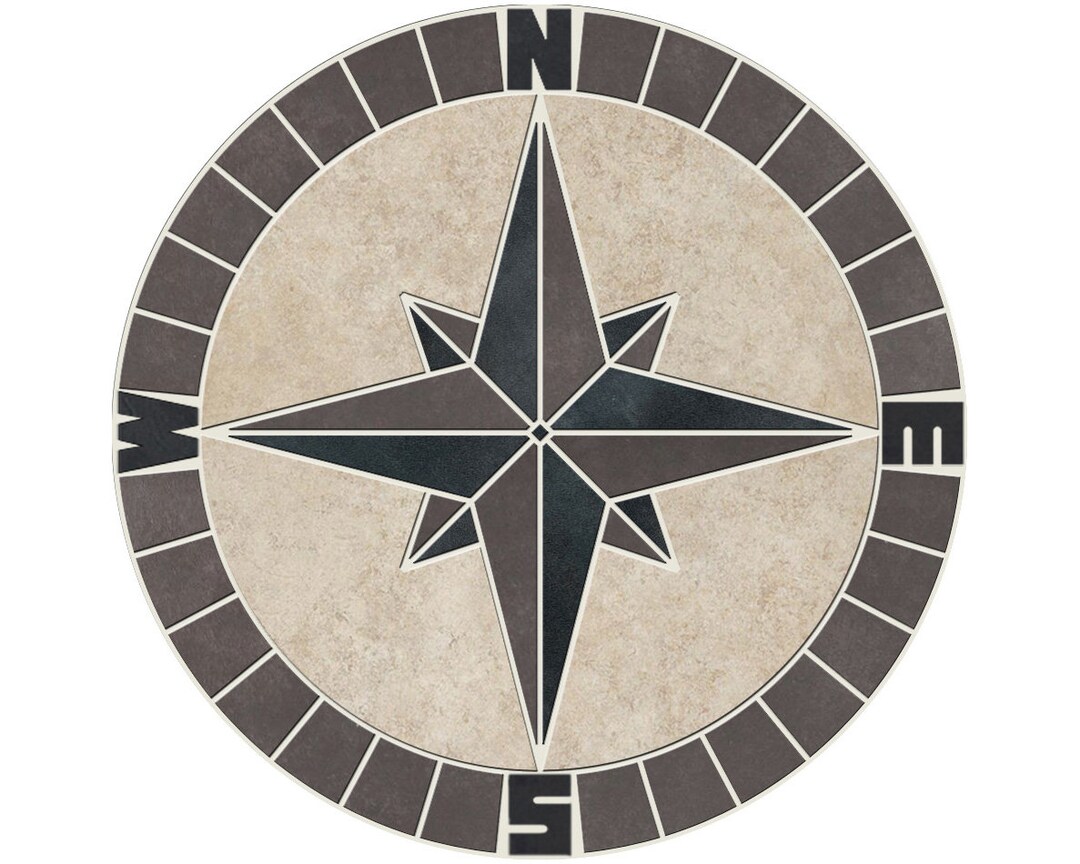 Porcelain Tile Mosaic Medallion Mariners Compass Rose With NSEW ...