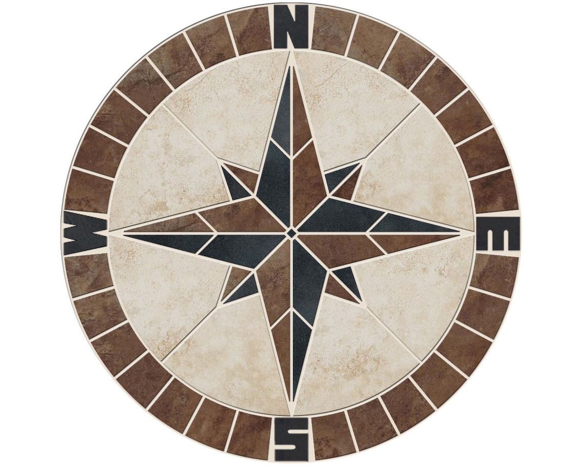 Porcelain Tile Mosaic Medallion Mariners Compass Rose With - Etsy