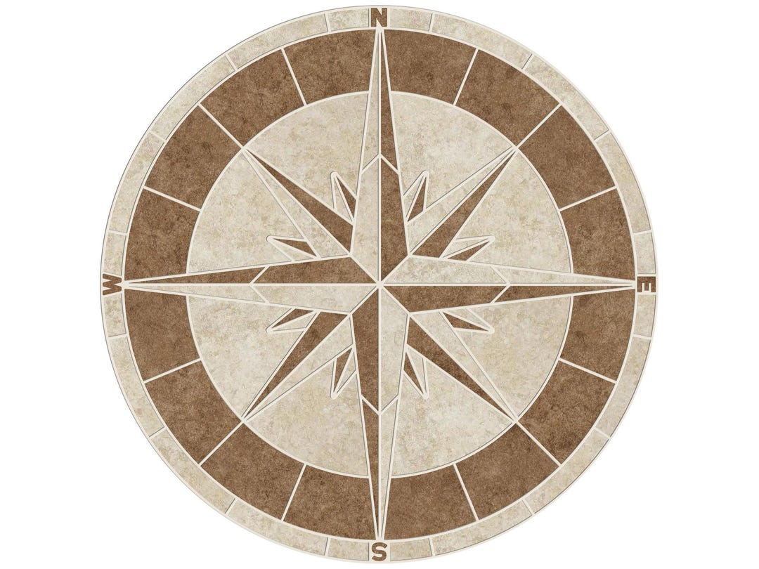 Porcelain Stone Look Tile Mosaic Medallion Captain's Compass Rose Round ...