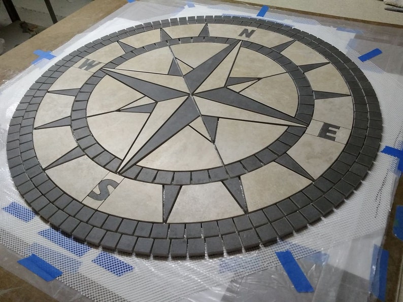 Handcrafted Porcelain Tile Classic Compass Rose Mosaic - Etsy