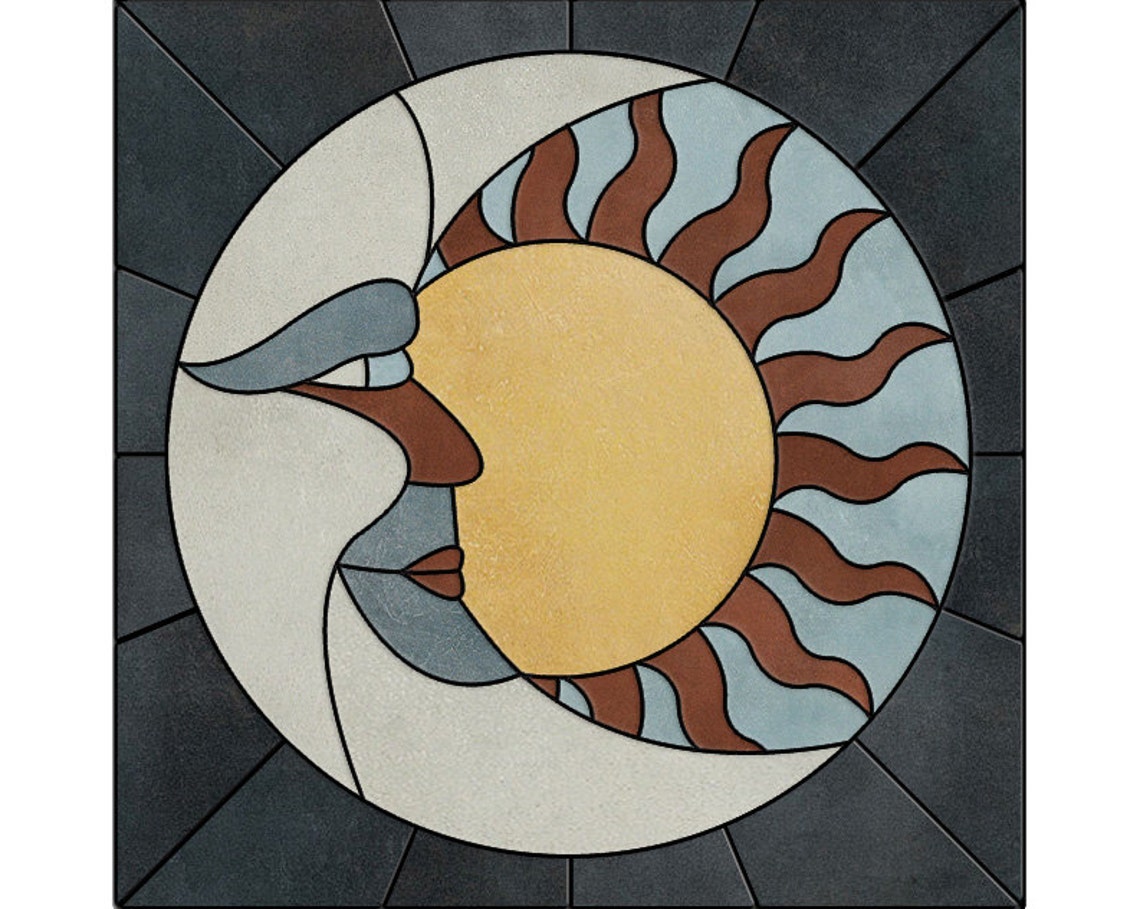 Porcelain Tile Mosaic Medallion Sun and Moon With Square - Etsy
