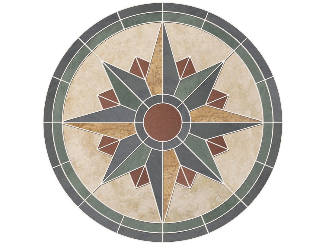 Natural Stone Travertine & Slate Tile Mosaic Medallion Round Starburst ...