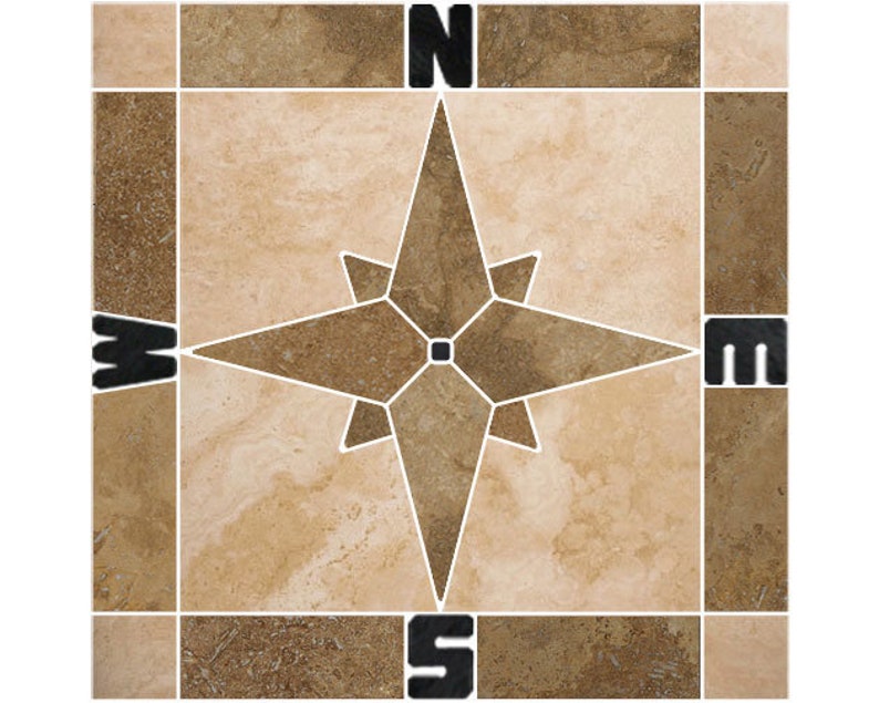 Tile Mosaic Medallion Natural Stone Square Elegance Compass - Etsy