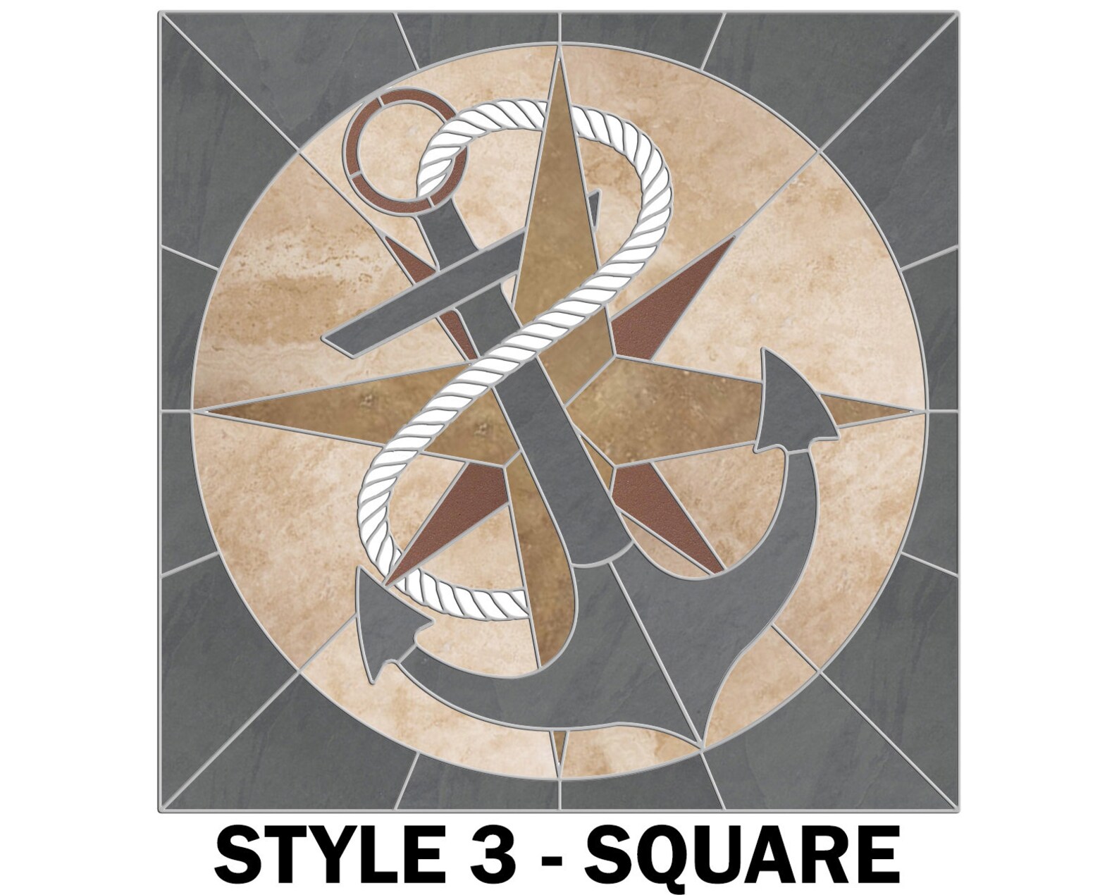 Natural Stone Travertine & Slate Tile Mosaic Medallion Anchor Rope ...