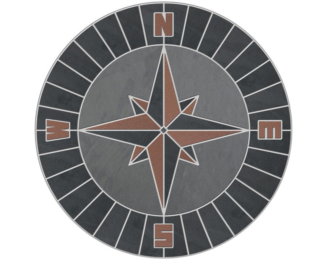 Voyager's Compass Rose Tile Mosaic Medallion (BBRL) Natural Black and ...
