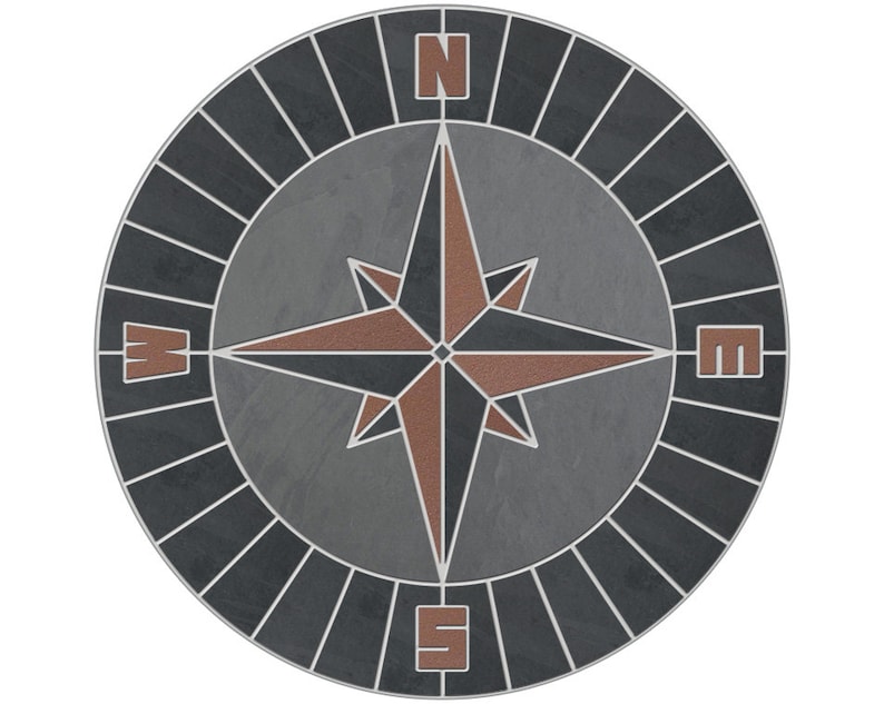 Voyager's Compass Rose Tile Mosaic Medallion BBRL Natural Black and ...