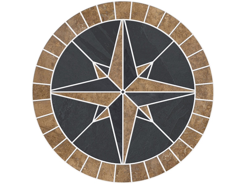 Tile Mosaic Medallion Mariners Compass Beige & Brown Noce Travertine ...