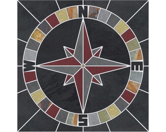 Tile Mosaic Medallion Natural Stone Mariners Compass Rose Gray | Etsy