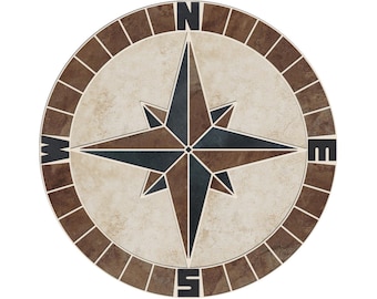 Floor Medallion Marble Mosaic Compass Rose Star Design M008 - Etsy