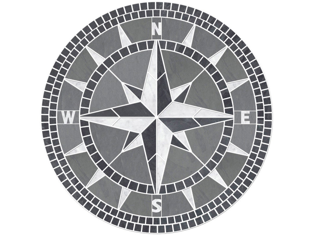 Natural Stone Tile Classic Compass Rose Mosaic Medallion - Black & Gray ...