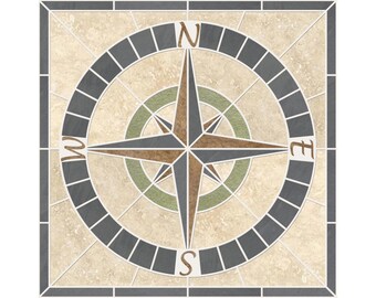 Tile Mosaic Medallion Natural Stone Mariners Compass Rose Travertine ...