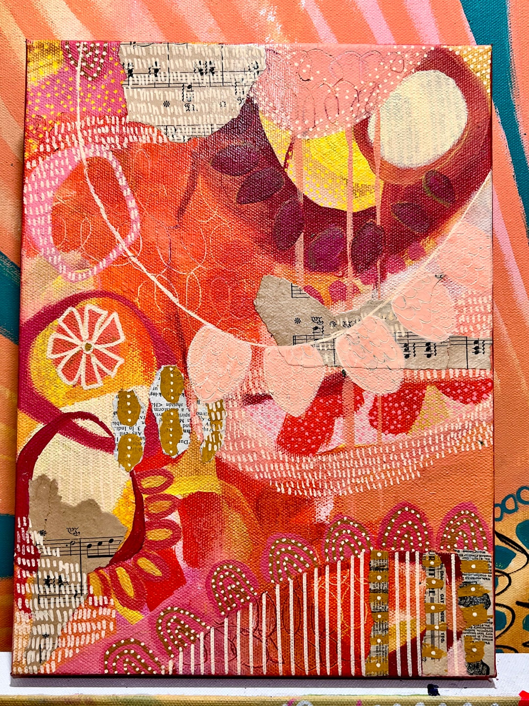 Pastel Collage Painting Abstract Artwork Art Canvas Music Original ...