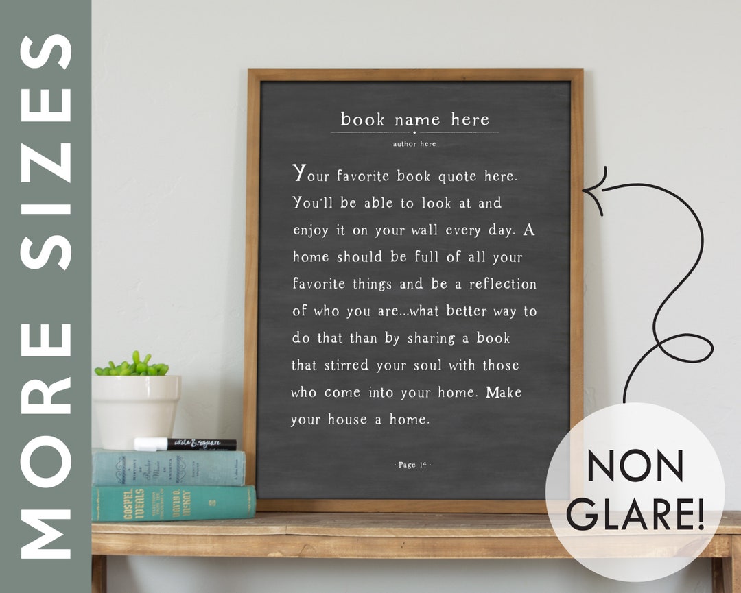 Custom Quote Framed Chalkboard Style | Custom Book Page Art | Book ...