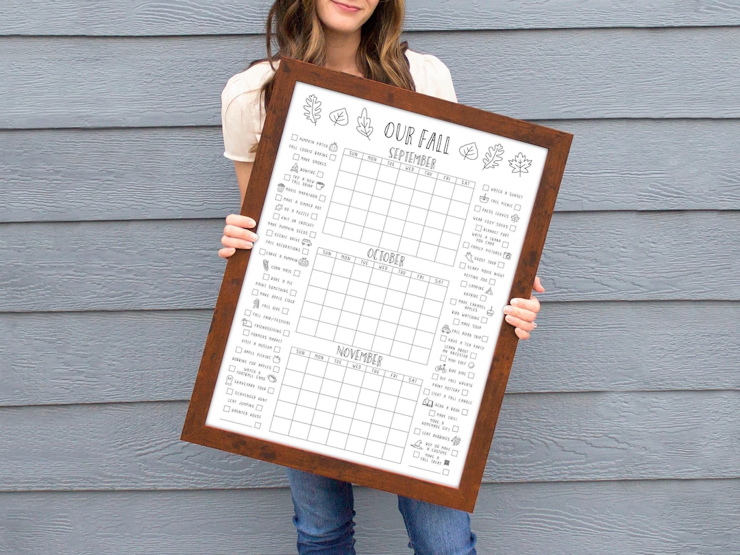 Fall Bucket List Three Month Calendar, Dry-erase Framed and Colorable ...