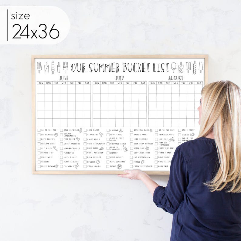 Summer Family Bucket List Calendar, Dry-erase Framed and Poster Print ...