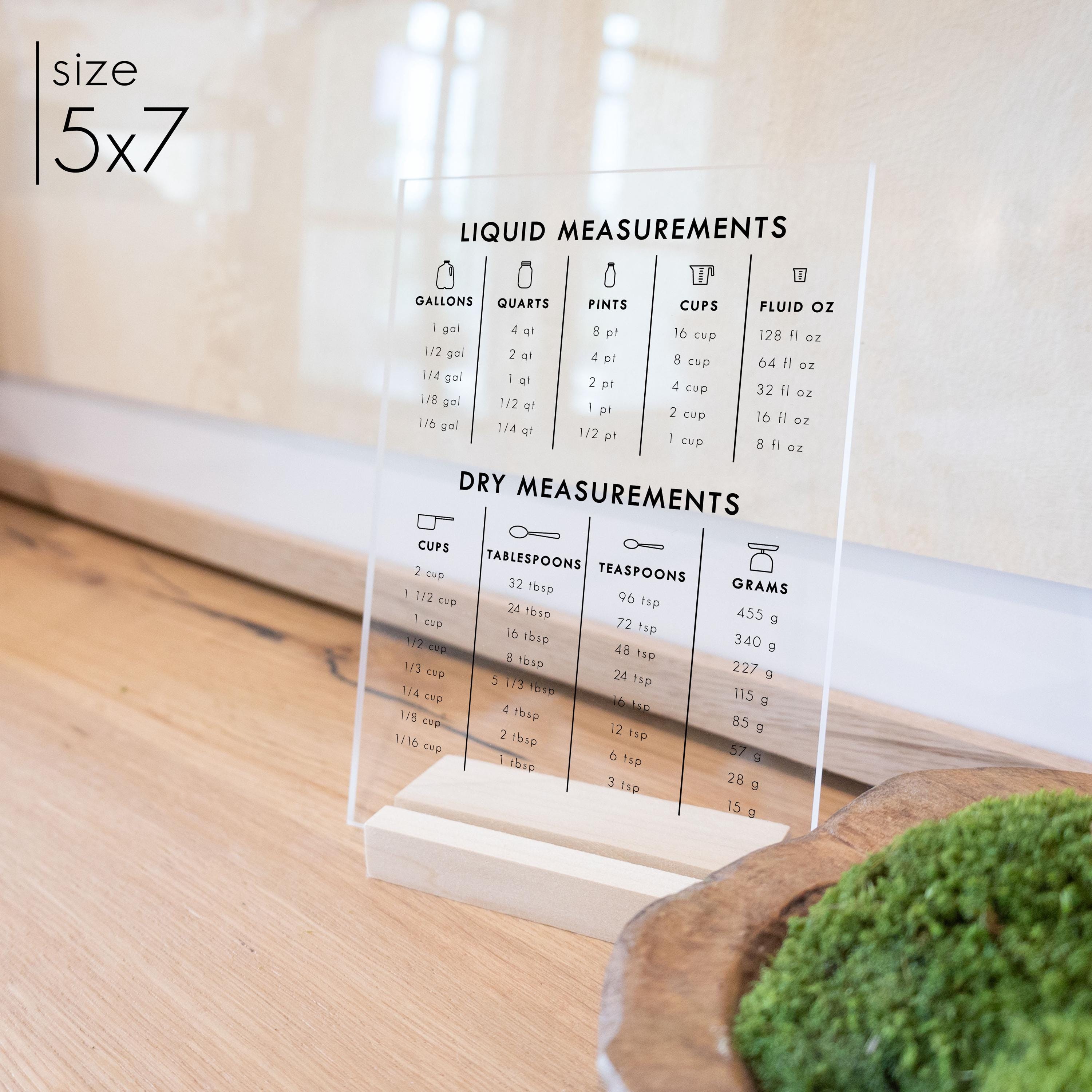 Kitchen Conversion Chart on Clear Acrylic With Wood Stand | Measurement ...