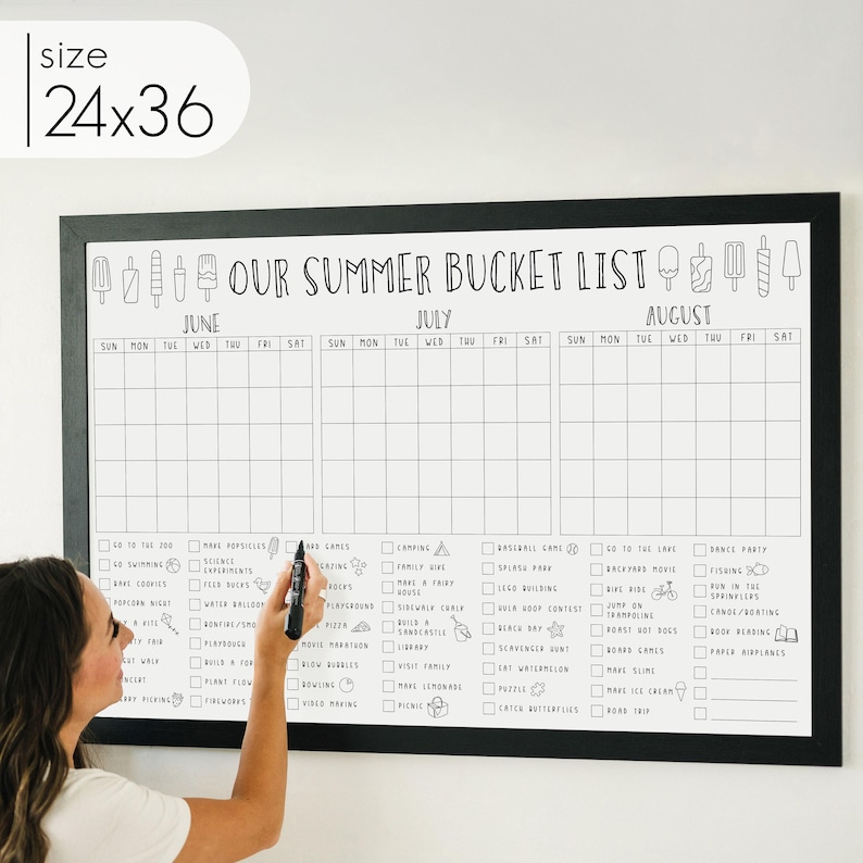 Summer Family Bucket List Calendar, Dry-erase Framed and Poster Print ...