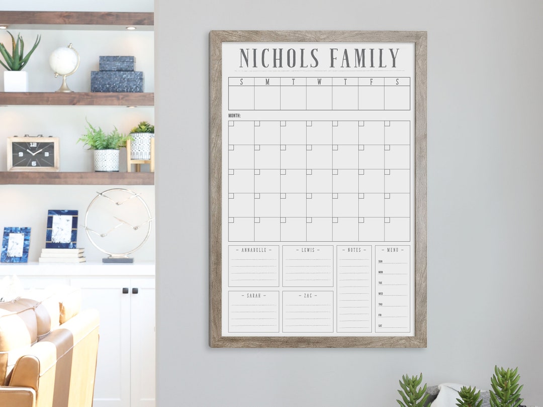 Dry Erase Calendar, Command Center, Customized Wall Calendar, Framed ...