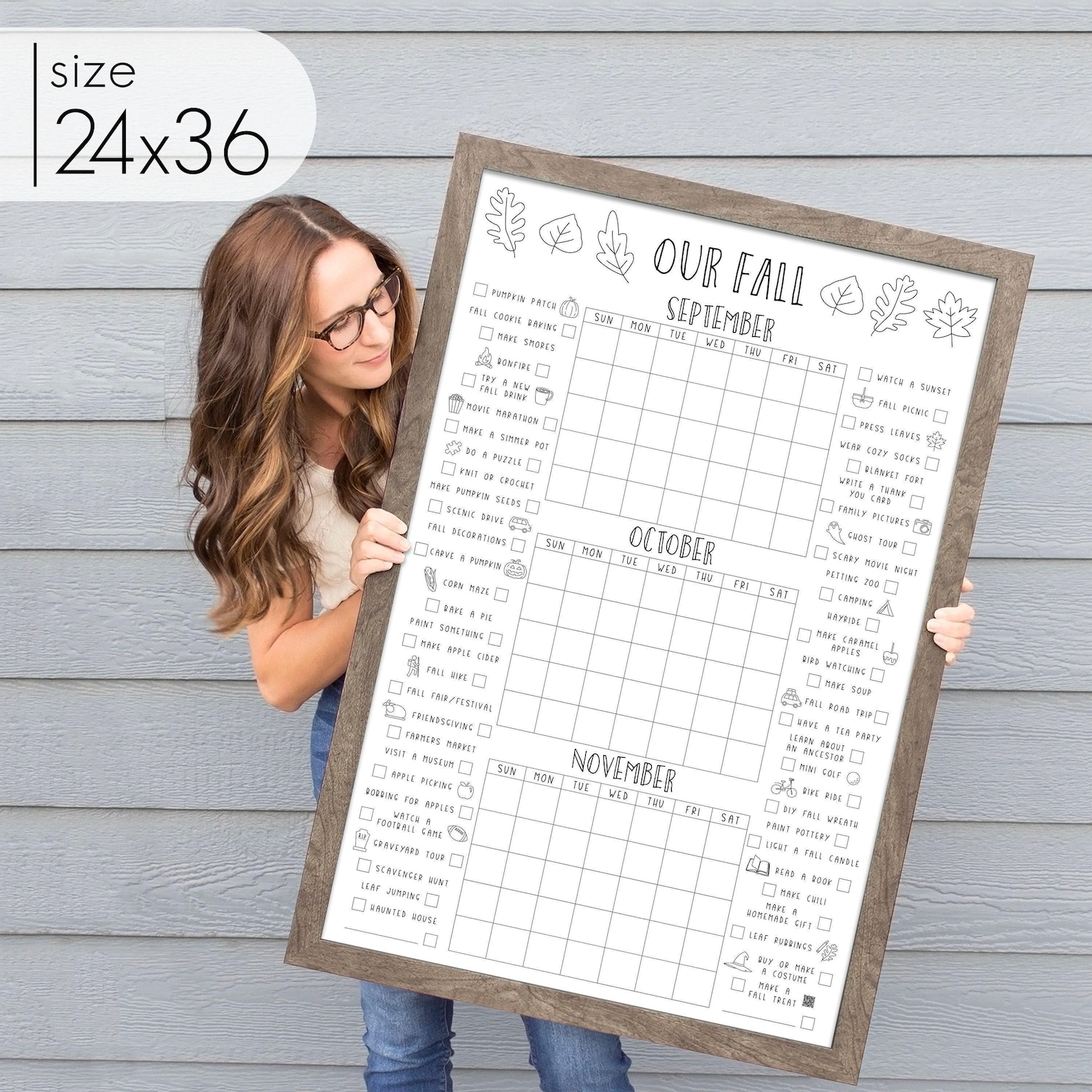 Fall Bucket List Three Month Calendar, Dry-erase Framed and Colorable ...