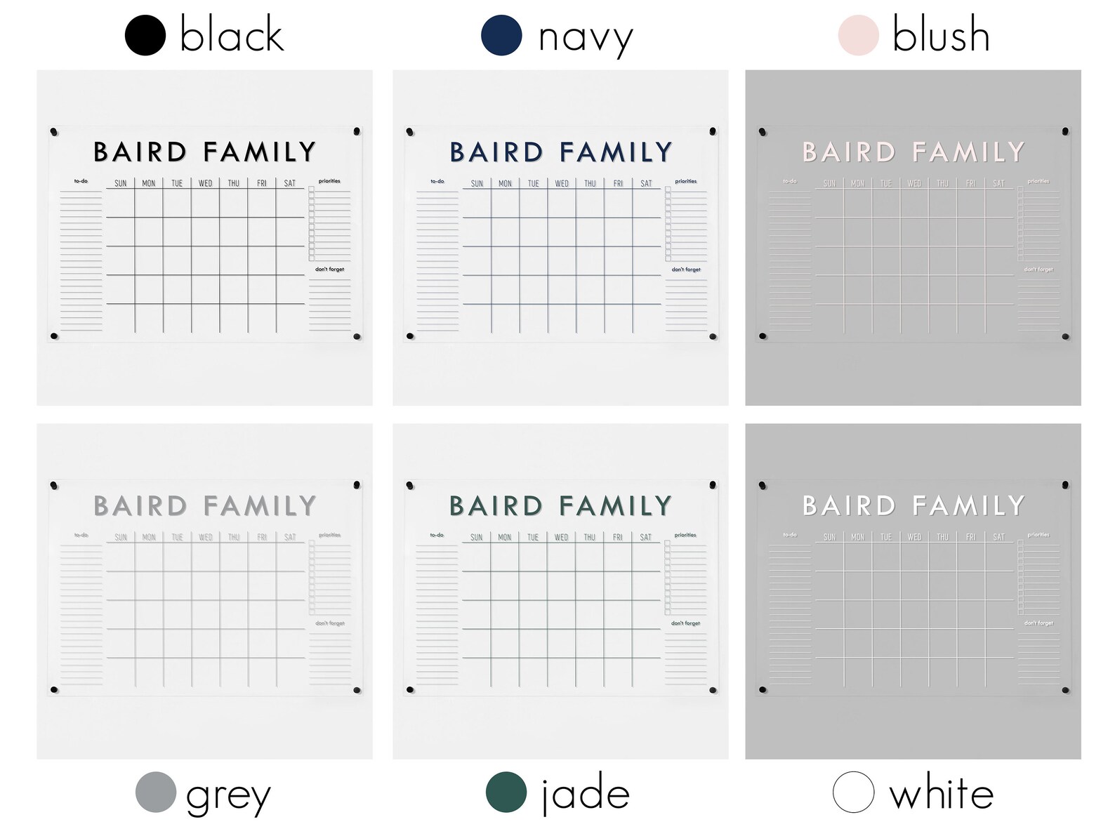 Acrylic Calendar With Side Notes White Text for Dark Wall - Etsy