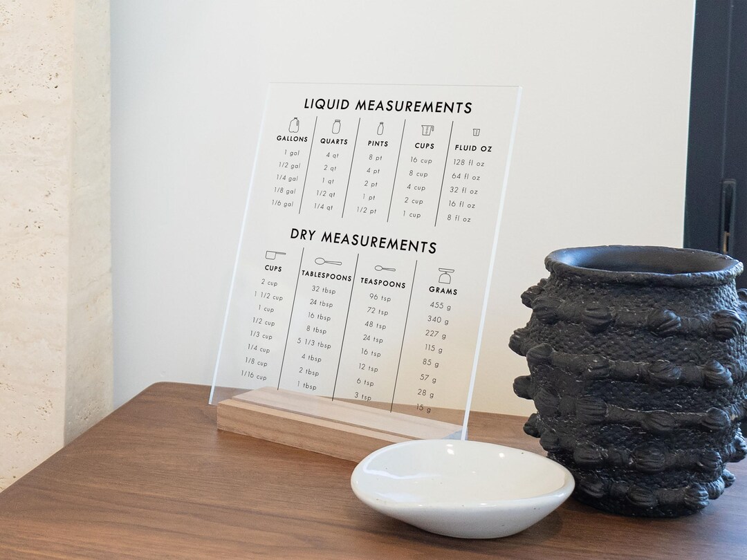 Kitchen Conversion Chart on Clear Acrylic With Wood Stand | Measurement ...