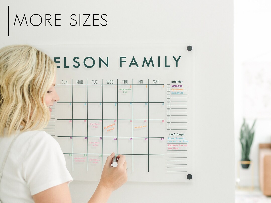 Personalized Jade Green Acrylic Calendar for Wall | Clear Acrylic Dry ...