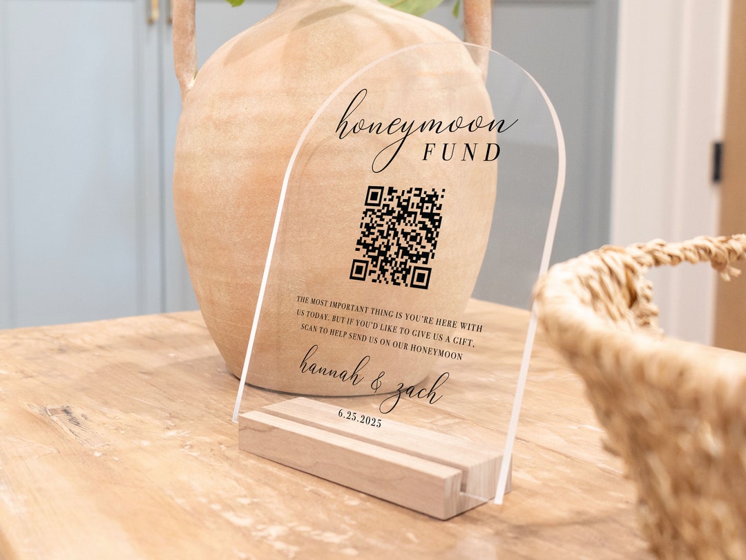 Custom QR Code Wedding Reception Acrylic Sign | Personalized Honeymoon ...