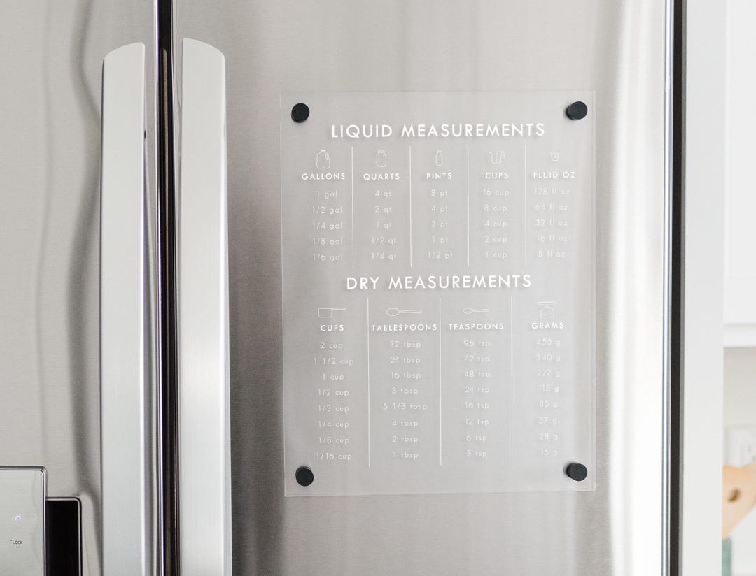 Kitchen Conversion Chart for Dark Fridge, Clear Acrylic Cooking Cheat ...