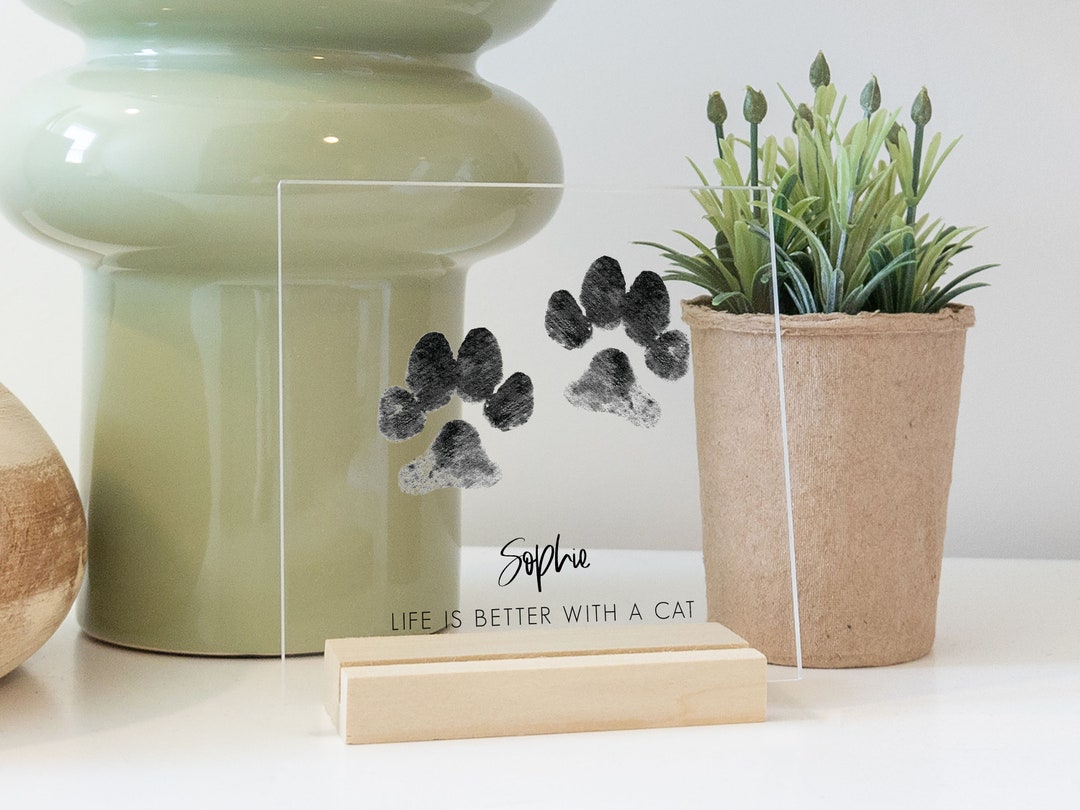 Paw Print Art Gift on Acrylic With Wood Stand , Personalized With Your ...