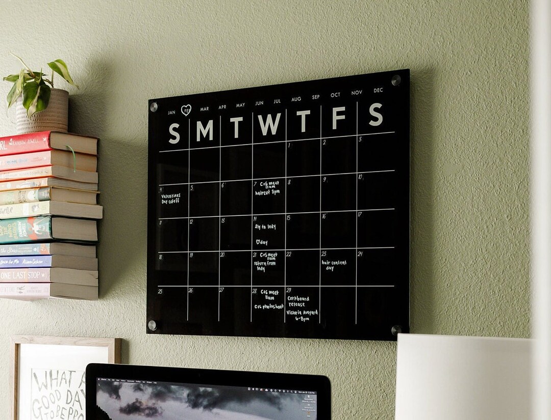 Black Dry Erase Wall Calendar, Dry Erase, Acrylic Calendar, for Office ...