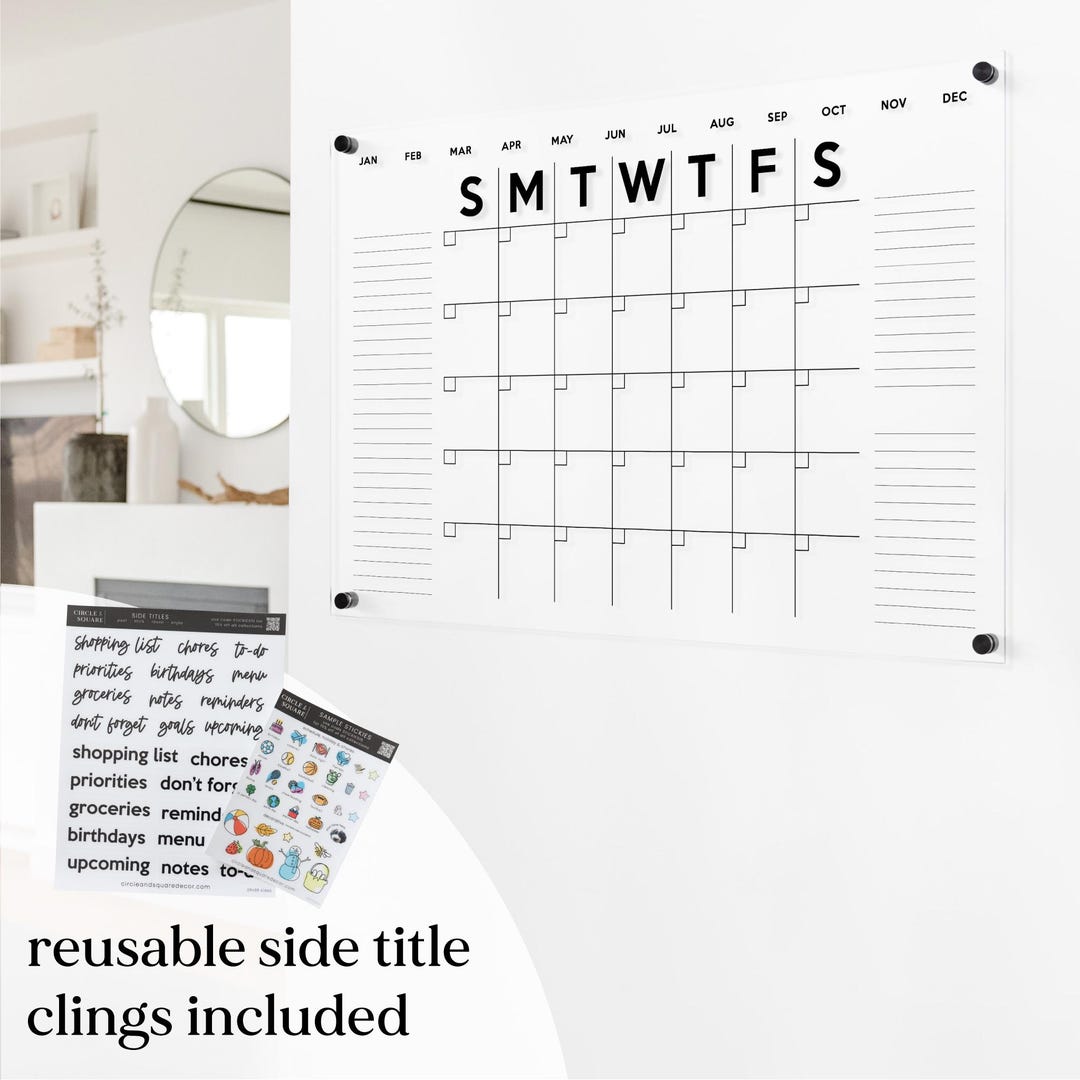 Acrylic Dry Erase Family Calendar, Interchangeable Titles, Wall Mounted ...