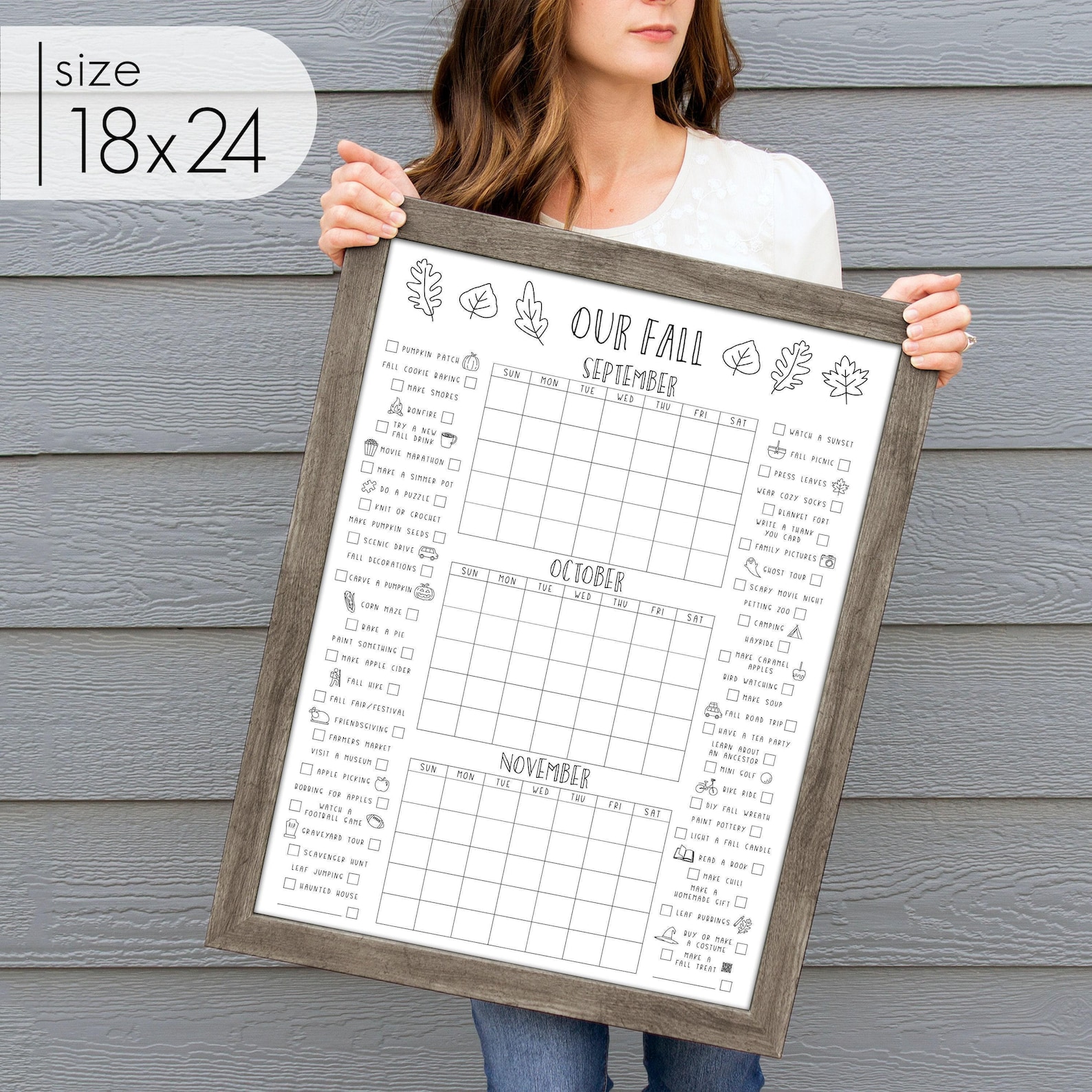 Fall Bucket List Three Month Calendar, Dry-erase Framed and Colorable ...