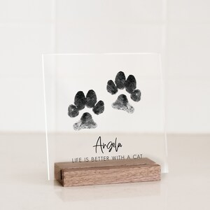 Paw Print Art Gift on Acrylic With Wood Stand , Personalized With Your ...