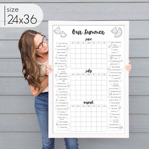 Summer Bucket List Calendar, Colorable Paper Print and Framed Dry-erase ...