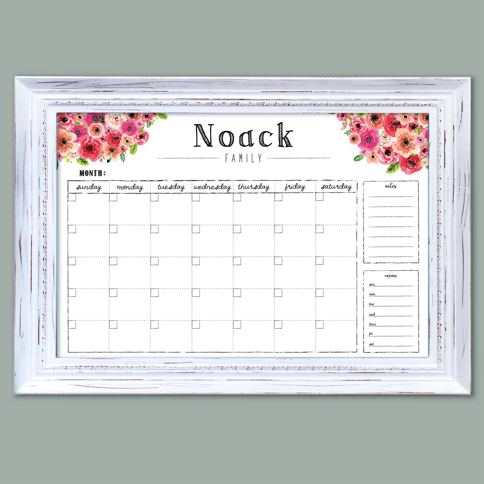 Floral Calendar Custom Family Calendar Reusable Calendar - Etsy