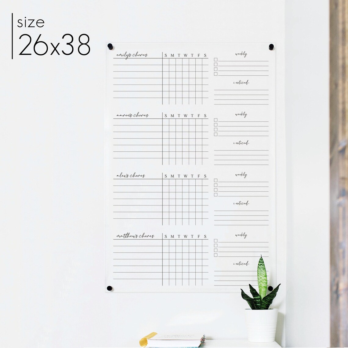 Personalized Acrylic Chore Chart for Kids or Teens for Weekly and Daily ...