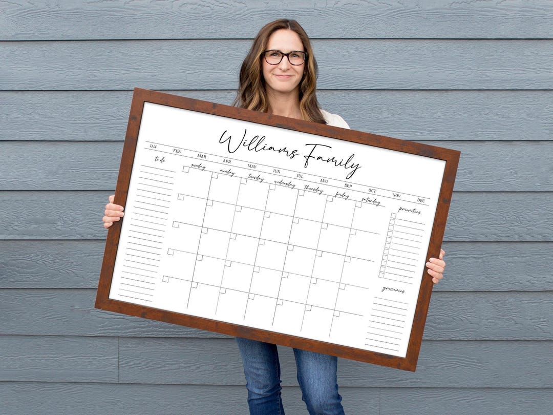 Framed Dry Erase Whiteboard Calendar With Personalized Title and Custom ...