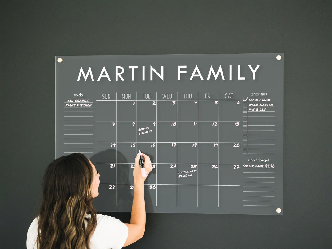Customized Dry Erase Acrylic Calendar for Wall, Personalized Calendar ...