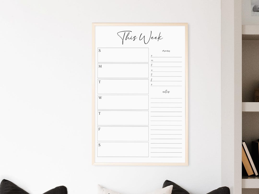 Weekly Calendar for Wall in Kitchen or Mudroom , Custom Dry Erase ...