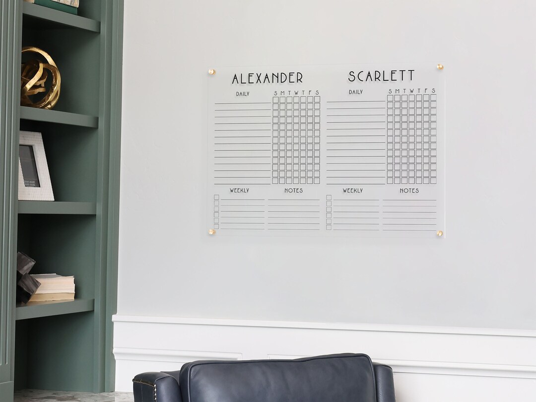 Personalized Dry Erase Chore Chart for Two Kids on Horizontal Clear ...