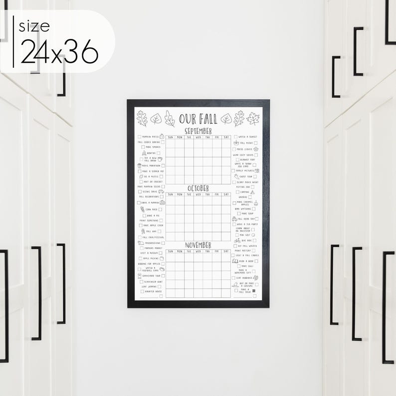 Fall Bucket List Three Month Calendar, Dry-erase Framed and Colorable ...